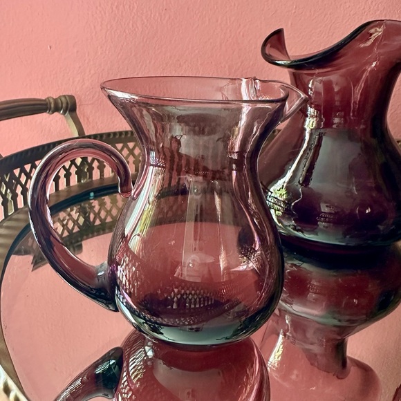 Kitchen | Vintage 3piece Amethyst Purple Handblown Ruffle Glass Table ...
